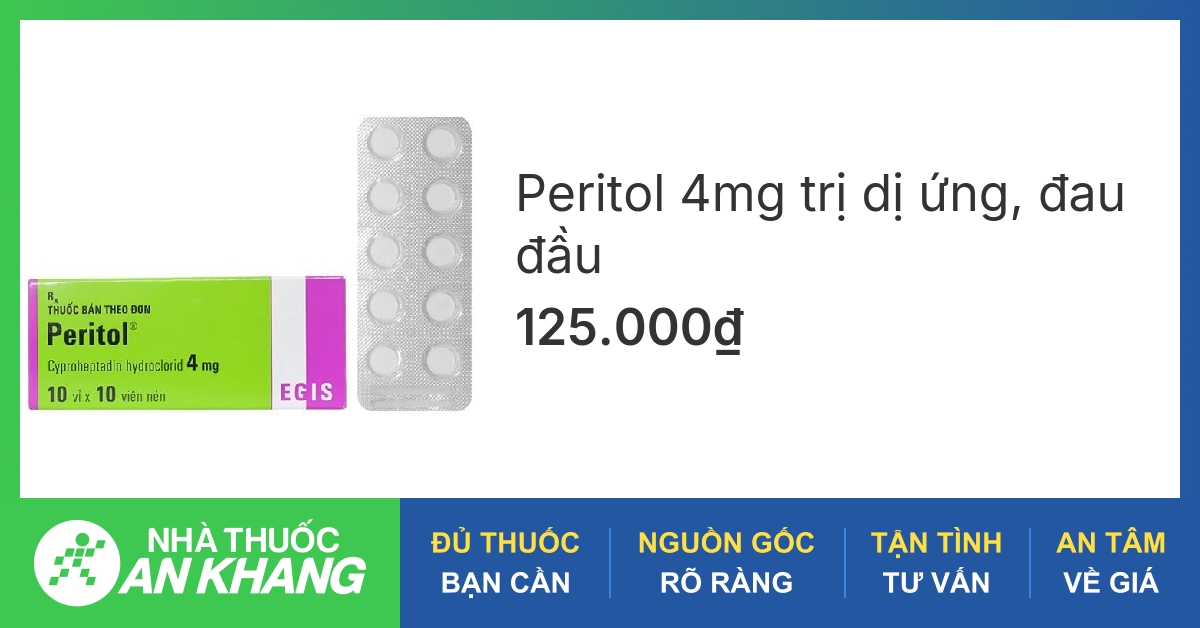 Peritol 4mg trị dị ứng, đau đầu (10 vỉ x 10 viên) - 05/2024 ...