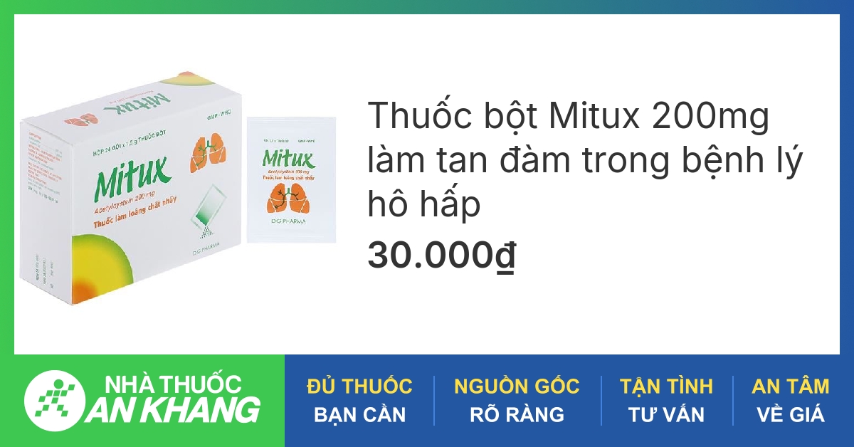Thuốc bột Mitux 200mg làm tan đàm trong bệnh lý hô hấp (24 gói x 1.5g ...