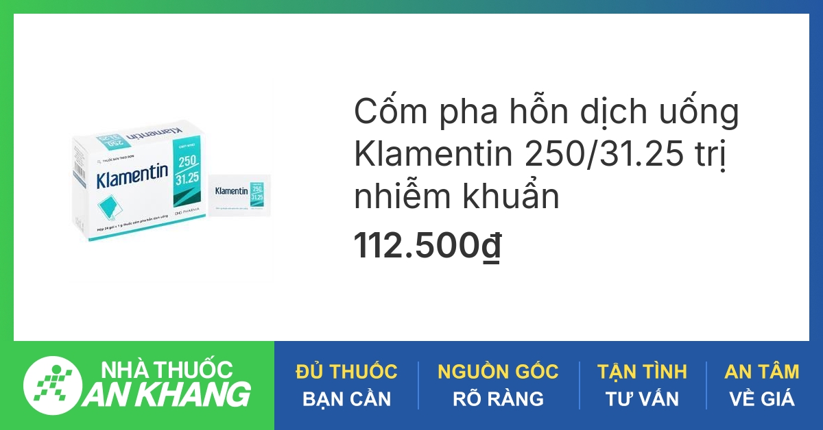 Cốm pha hỗn dịch uống Klamentin 250/31.25 trị nhiễm khuẩn (24 gói x 1g ...