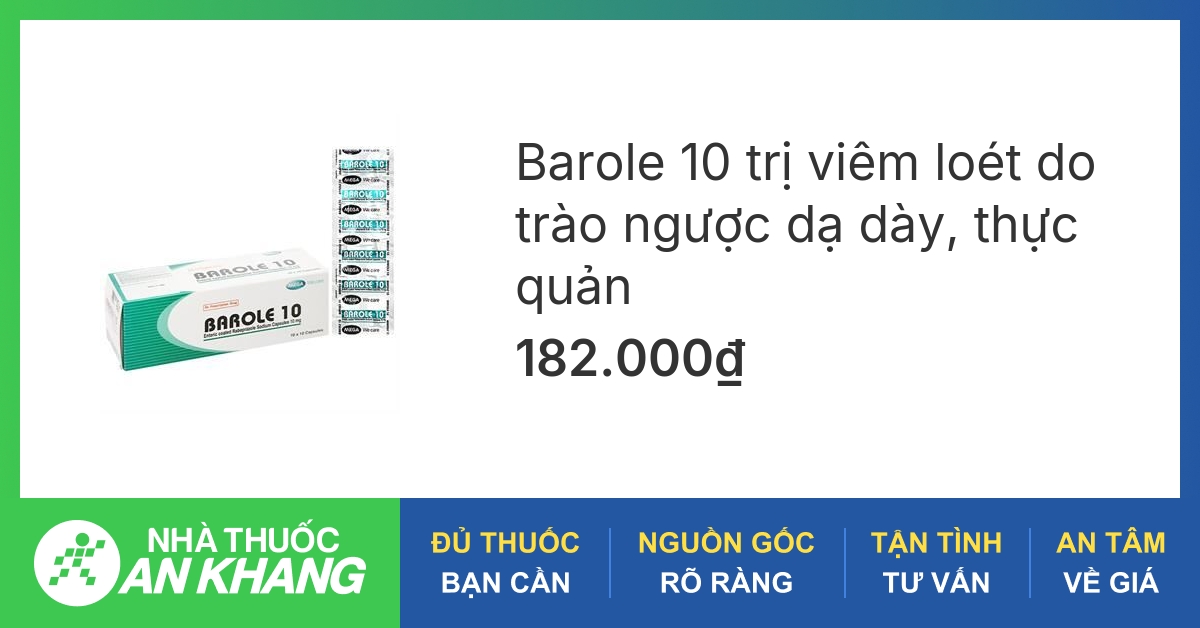 Barole 10 trị viêm loét do trào ngược dạ dày, thực quản (10 vỉ x 10 ...