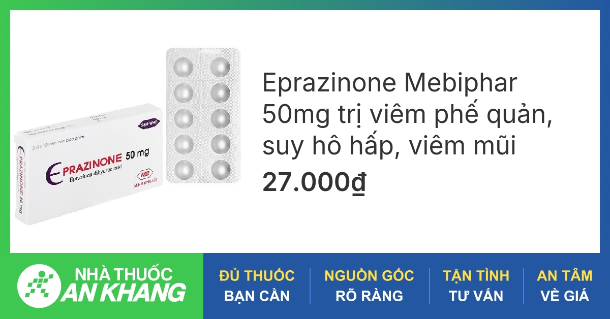 Eprazinone Mebiphar 50mg trị viêm phế quản, suy hô hấp, viêm mũi (3 vỉ ...