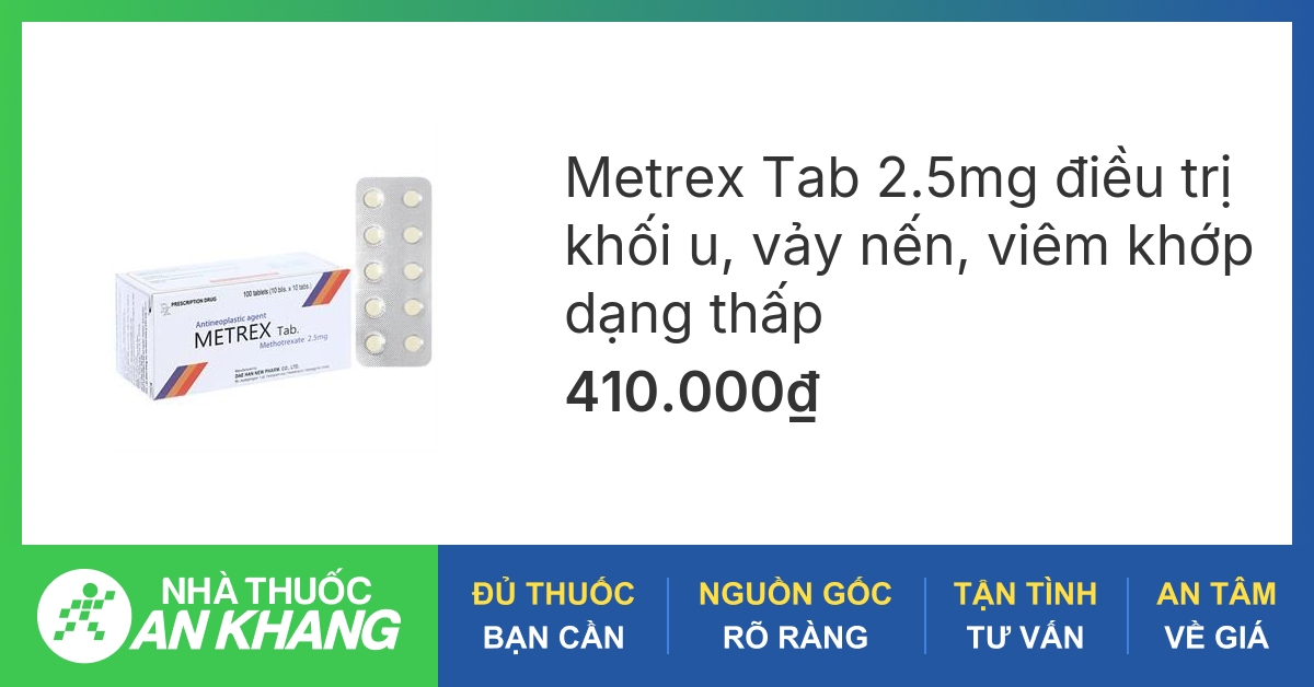 Metrex Tab 2.5mg trị khối u, vảy nến, viêm khớp dạng thấp (10 vỉ x 10 ...