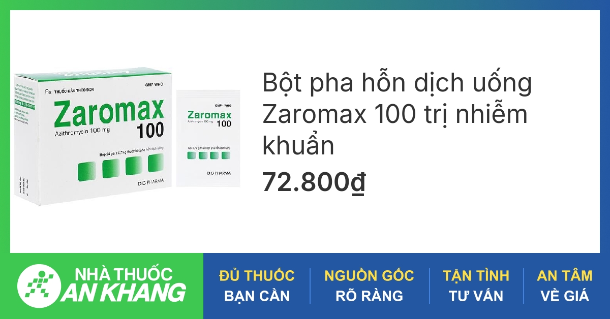Bột pha hỗn dịch uống Zaromax 100 trị nhiễm khuẩn (24 gói x 0.75g) - 04 ...