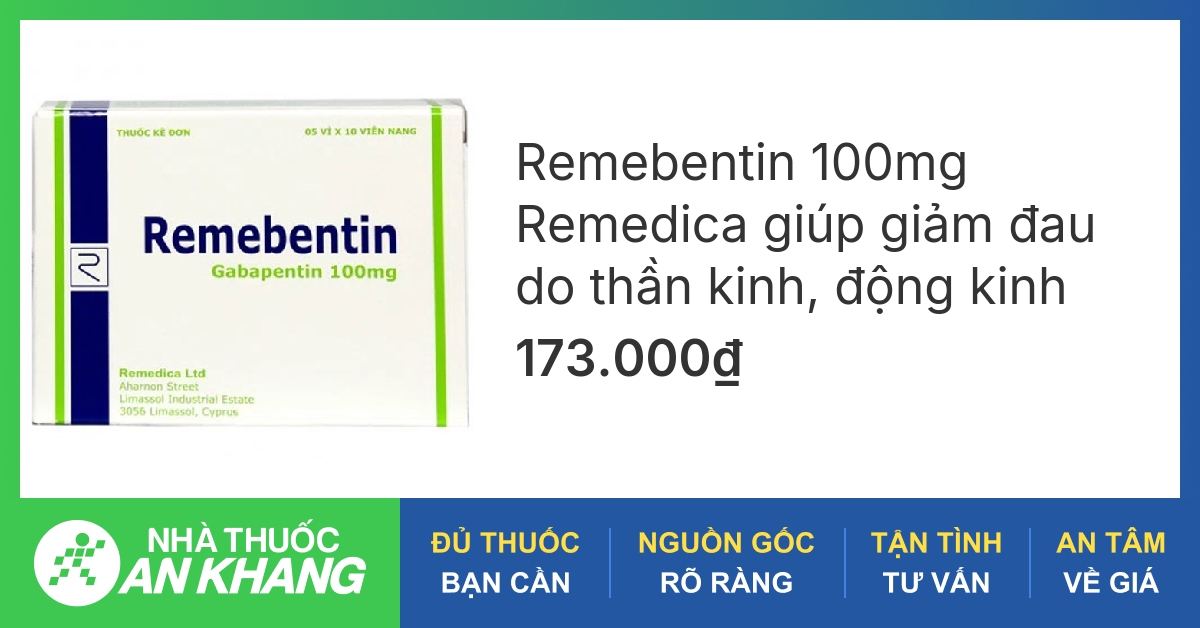 Remebentin 100mg Remedica giúp giảm đau do thần kinh, động kinh (5 vỉ x ...