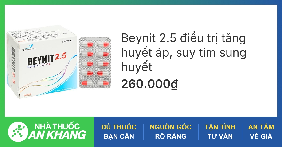 Beynit 2.5 điều trị tăng huyết áp, suy tim sung huyết (10 vỉ x 10 viên ...