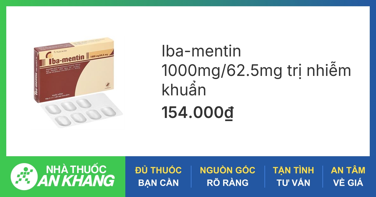 Iba-mentin 1000mg/62.5mg trị nhiễm khuẩn (2 vỉ x 7 viên) - 03/2025 ...