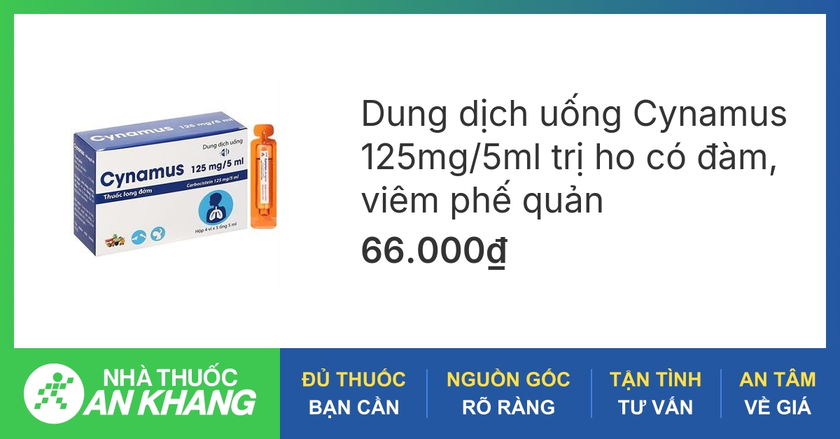 Dung dịch uống Cynamus 125mg/5ml trị ho có đàm, viêm phế quản (20 ống x ...