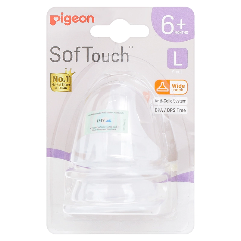 Bộ 2 núm ti Pigeon Plus WN3 size L cổ rộng, siêu mềm, an toàn - AVAKids.com