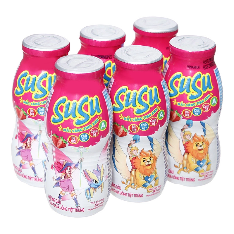 Lốc 6 chai sữa chua uống Vinamilk SuSu vị dâu 80 ml thơm ngon - AVAKids.com