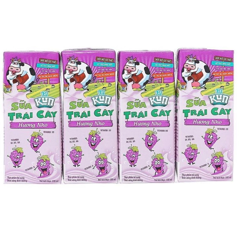 Lốc 4 hộp sữa trái cây LiF Kun hương nho 180 ml (từ 2 tuổi) chính hãng ...