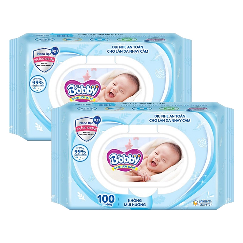 Combo 2 khăn ướt Bobby dịu nhẹ cho da nhạy cảm không mùi gói 100 miếng ...