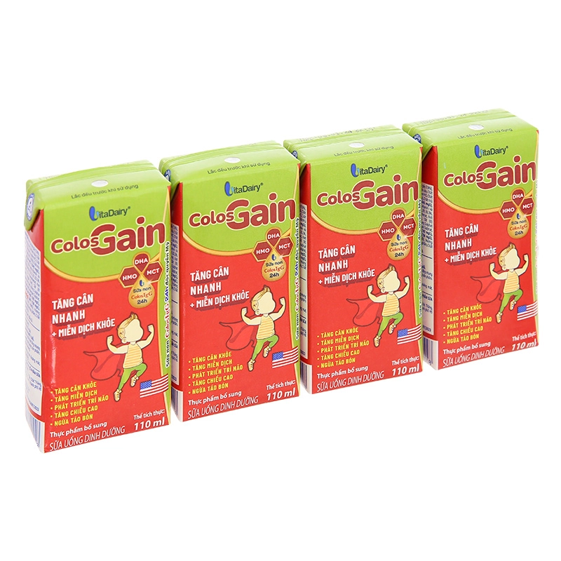 Lốc 4 hộp sữa pha sẵn Colos Gain hương vani 110 ml (từ 1 tuổi) dinh ...