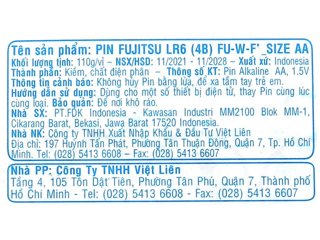 4 viên pin Fujitsu LR6 (4B) giá tốt tại Bách hoá XANH