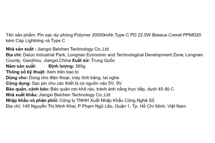 Mua Pin sạc dự phòng Polymer 20000mAh Type C PD 22.5W Baseus Comet PPMD20 Trắng kèm Cáp ...